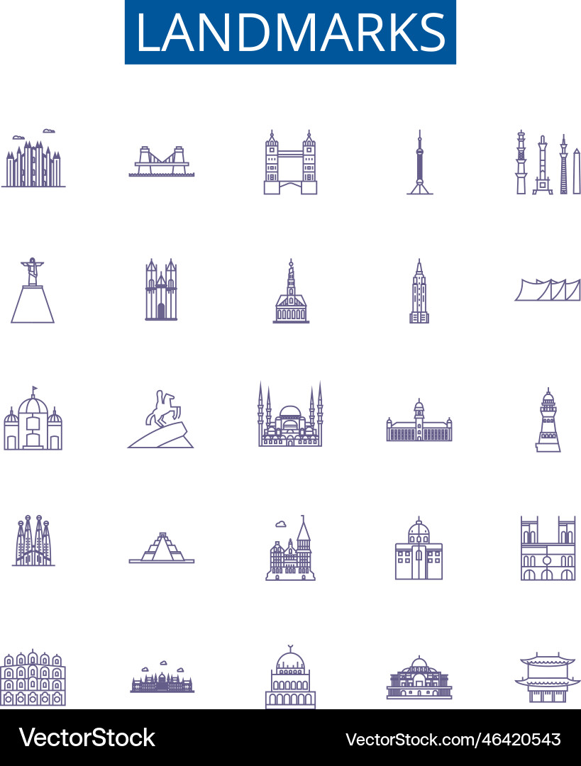 Landmarks line icons signs set design collection Vector Image