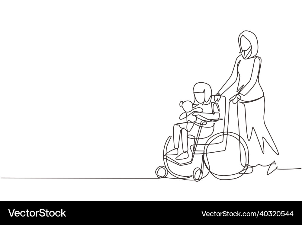 Continuous one line drawing mother with disabled Vector Image