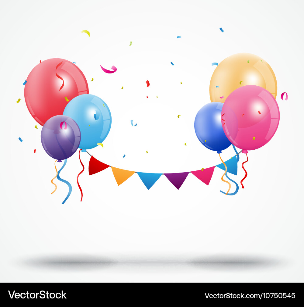 Balloon with confetti and birthday bunting flags Vector Image