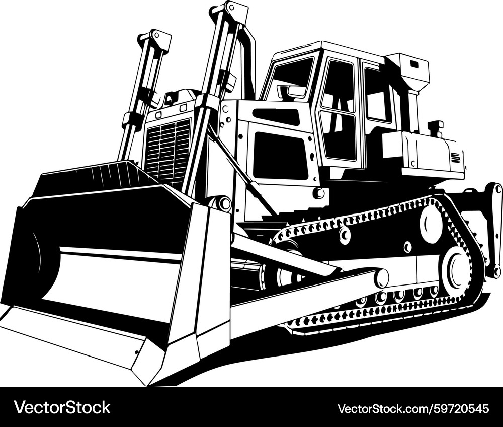 Bulldozer crawler loader outline Royalty Free Vector Image