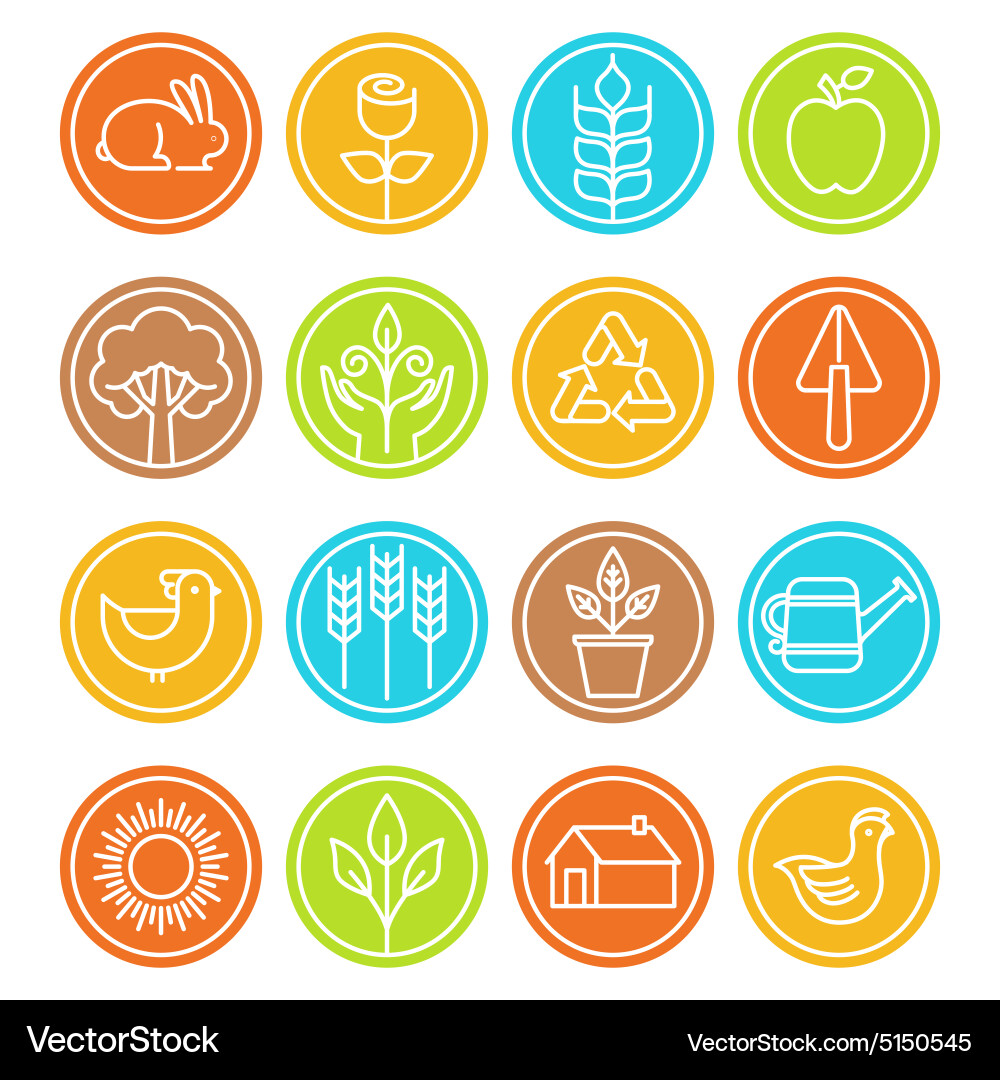 Farm and Agriculture Icons - Linear Style Vector Image