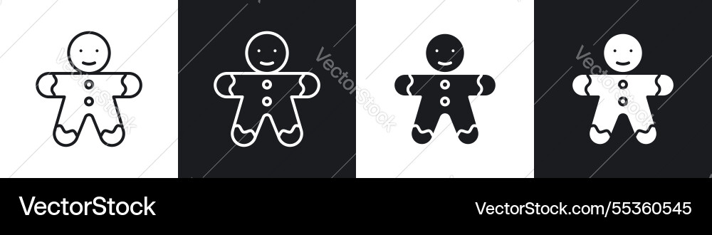 Gingerbread man icons collection in black Vector Image