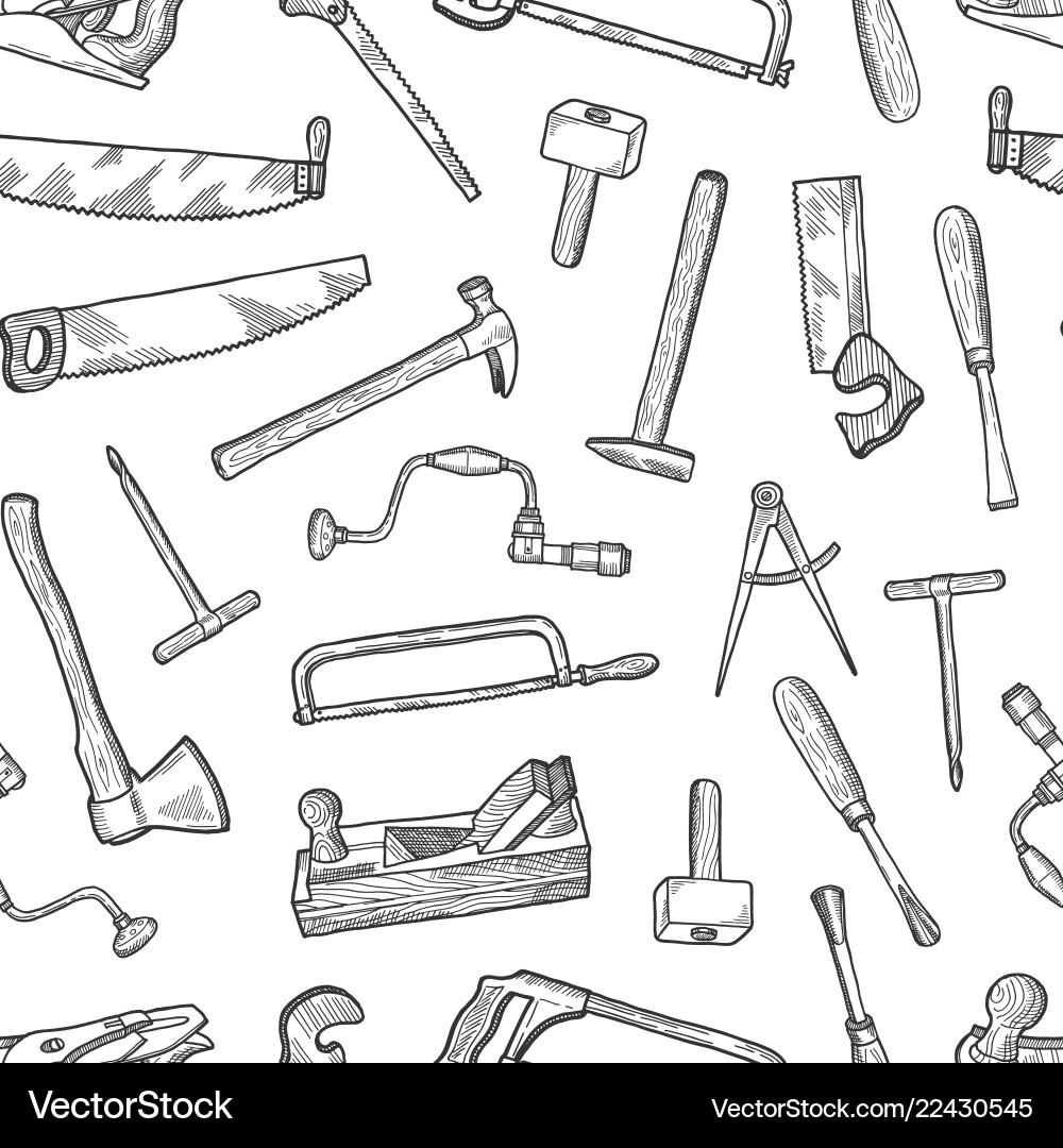 Hand drawn carpentry elements pattern Royalty Free Vector