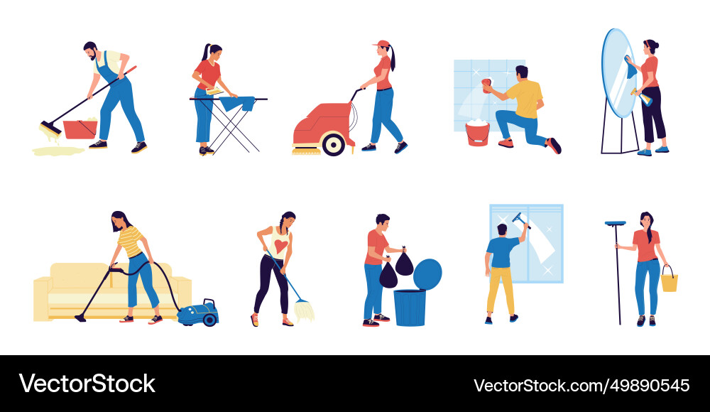 Housekeeper characters with mops and buckets Vector Image