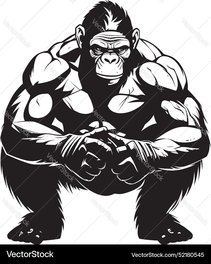 Mighty muscle mastery primal play emblem primate Vector Image