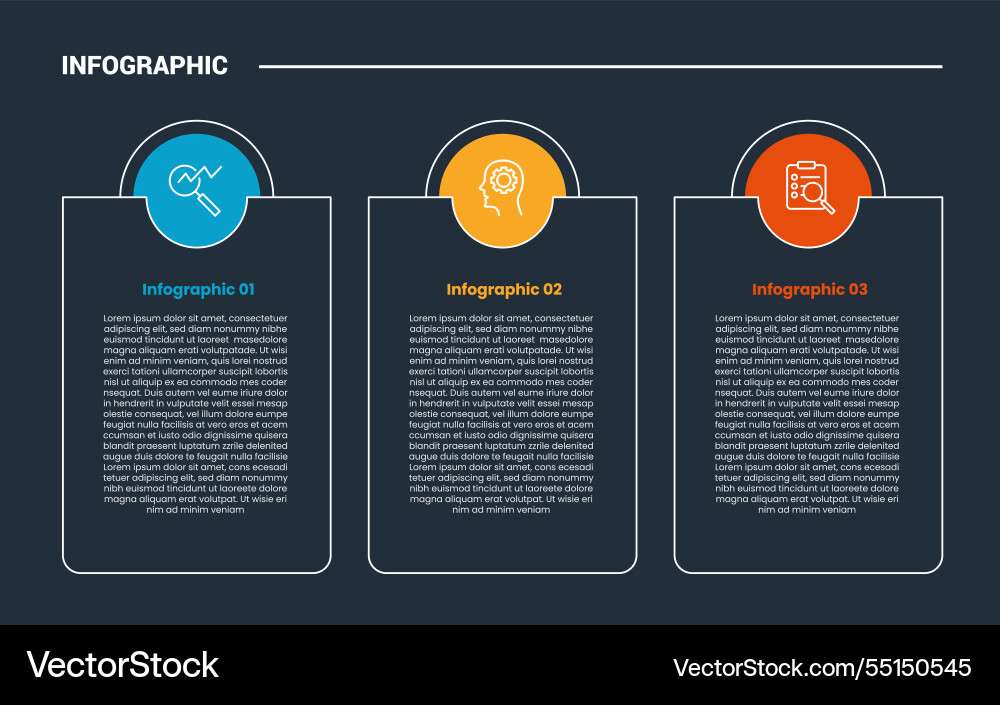 Process stages workflow infographic dark outline Vector Image
