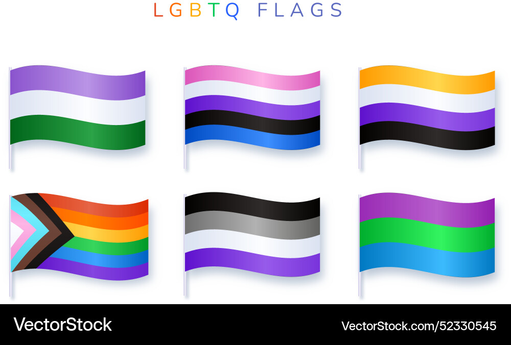 Realistic pride month flags collection Royalty Free Vector