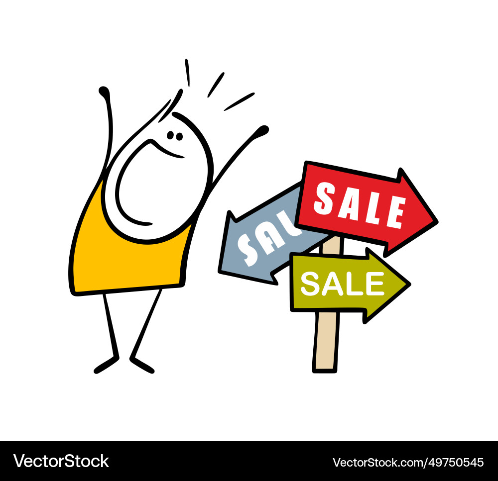 Stickman is delighted to look at the arrows Vector Image