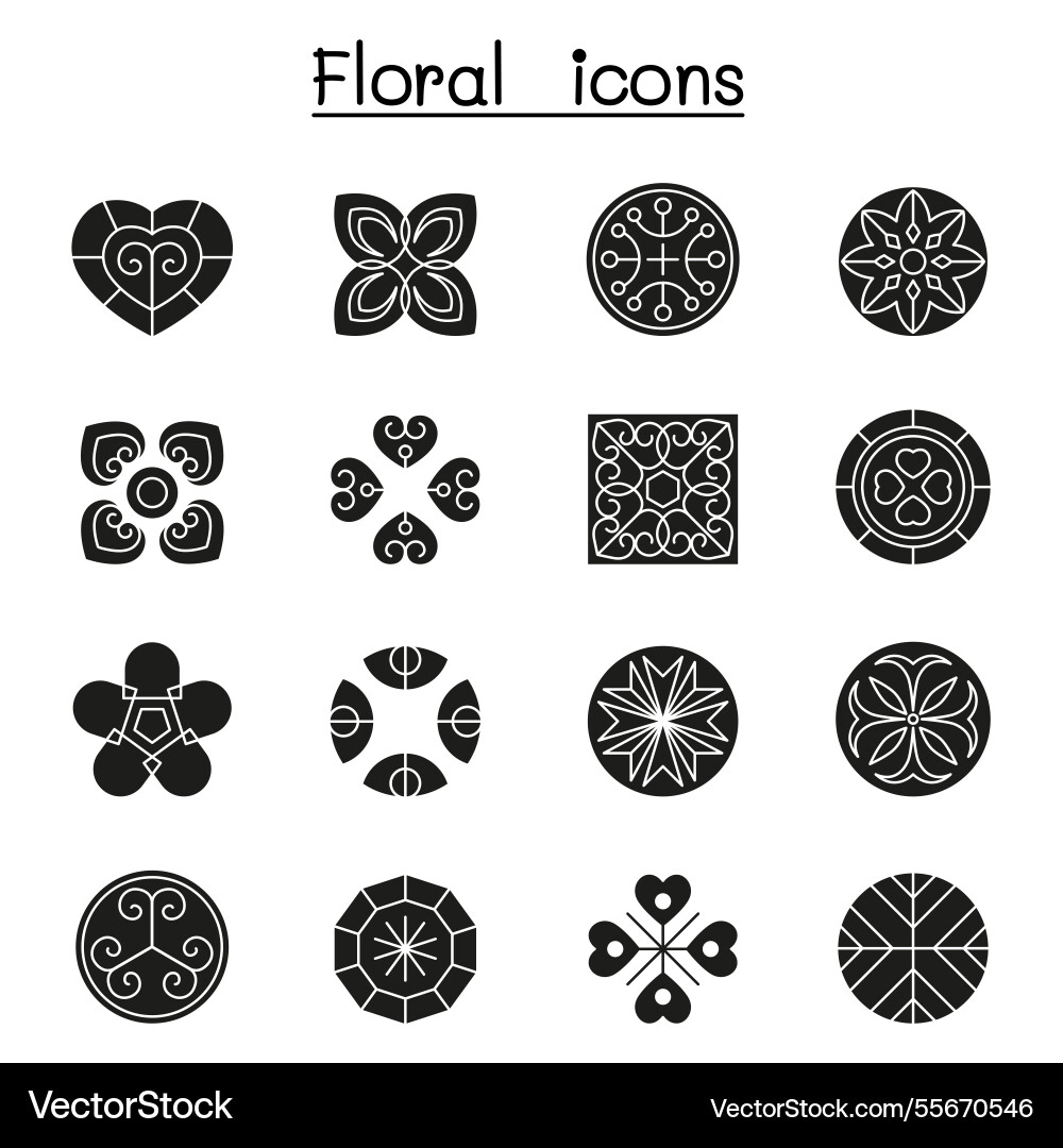 Abstract floral icon set in glyph style Royalty Free Vector