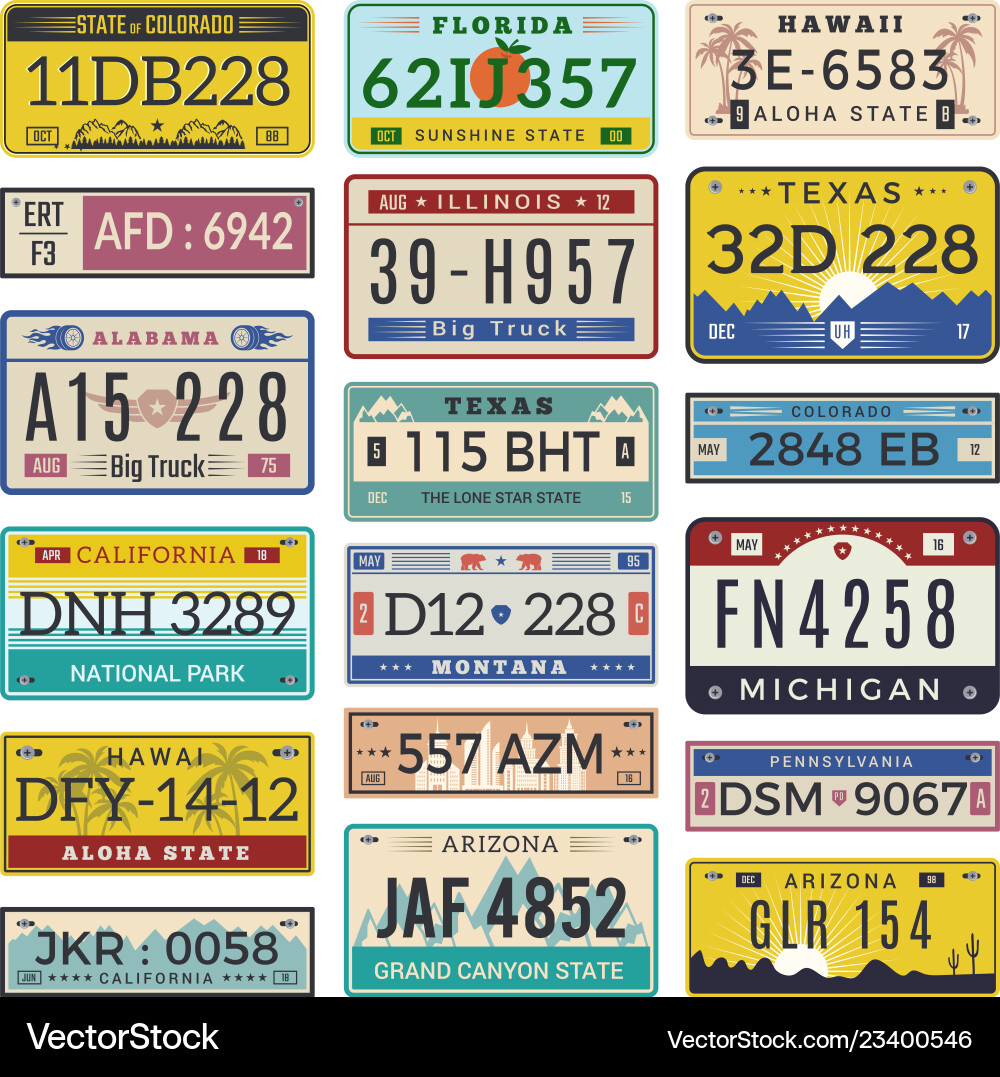 Car license plates automobile registration Vector Image