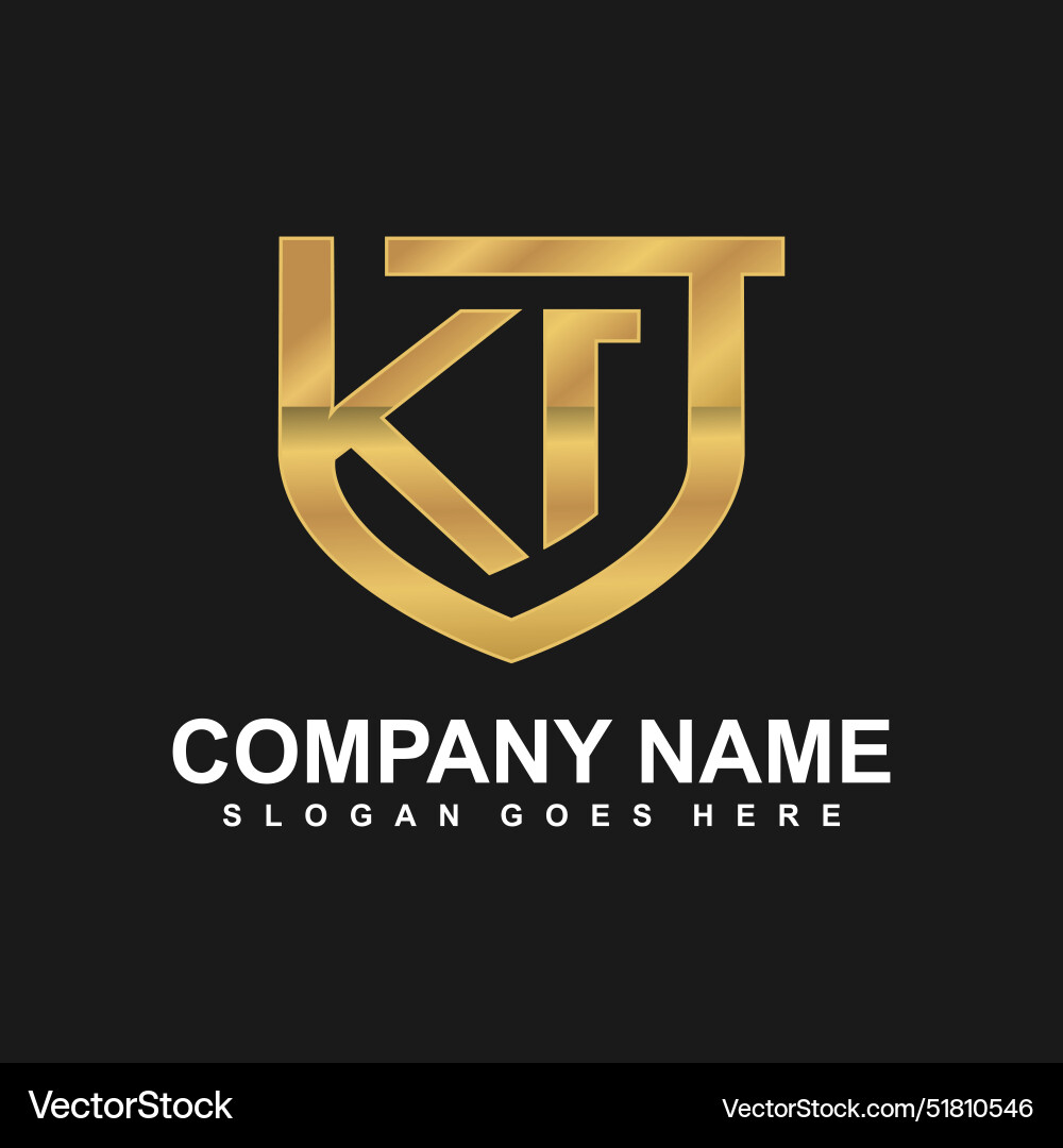 Initial logo letter kt with shield golden color Vector Image