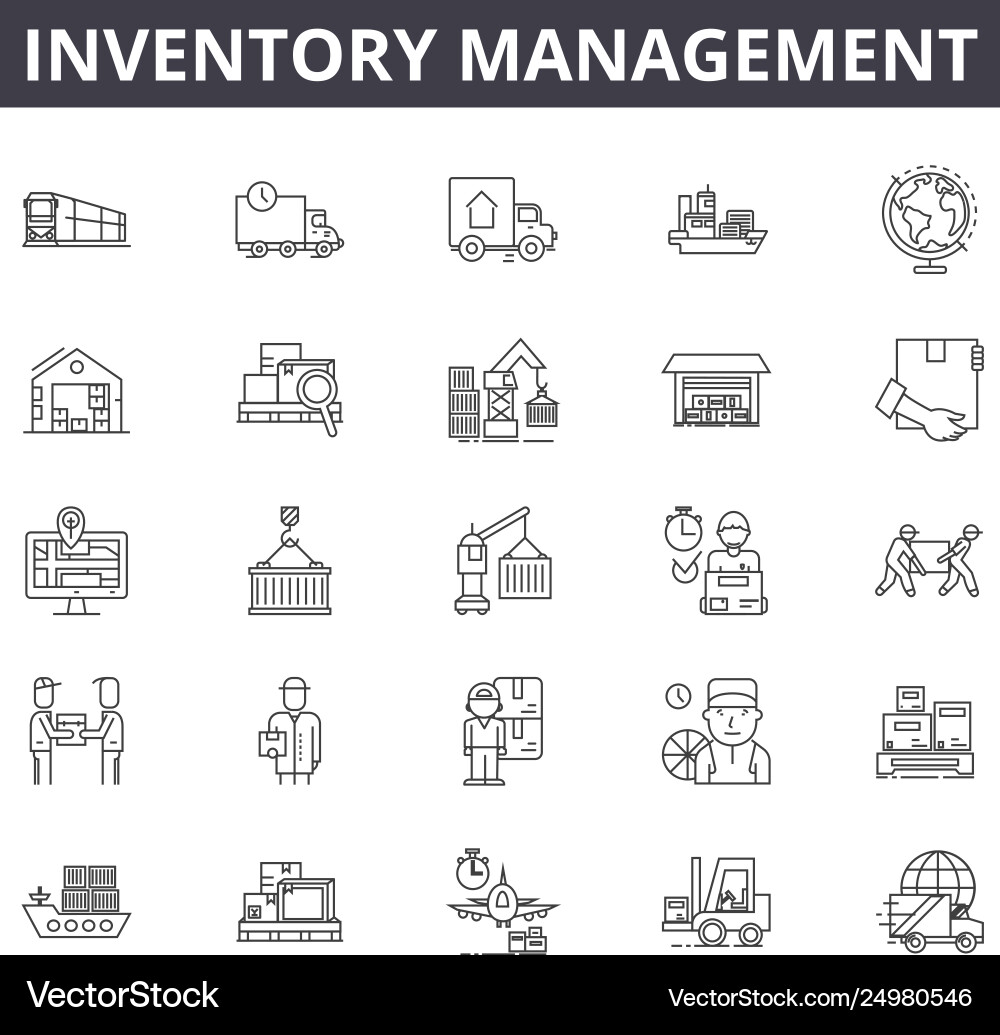 Inventory management line icons signs set Vector Image