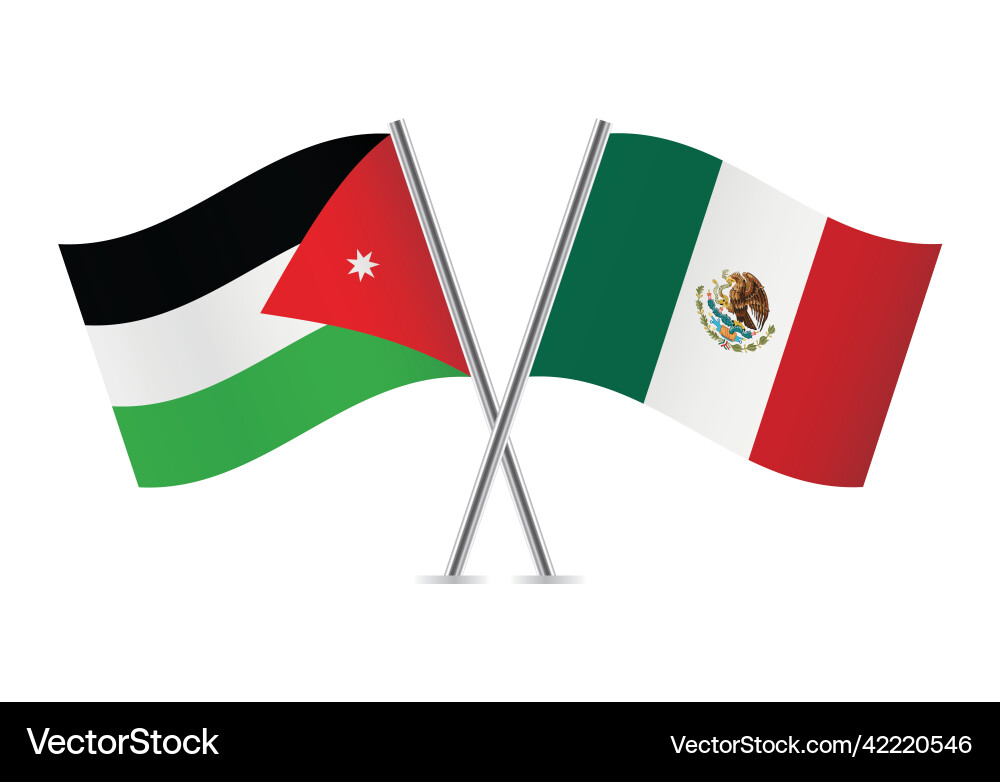 Jordan and mexico crossed flags Royalty Free Vector Image