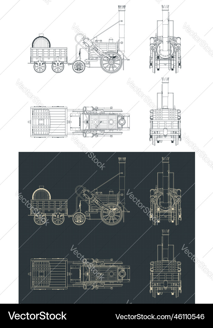 Robert stephensons steam locomotive blueprints Vector Image