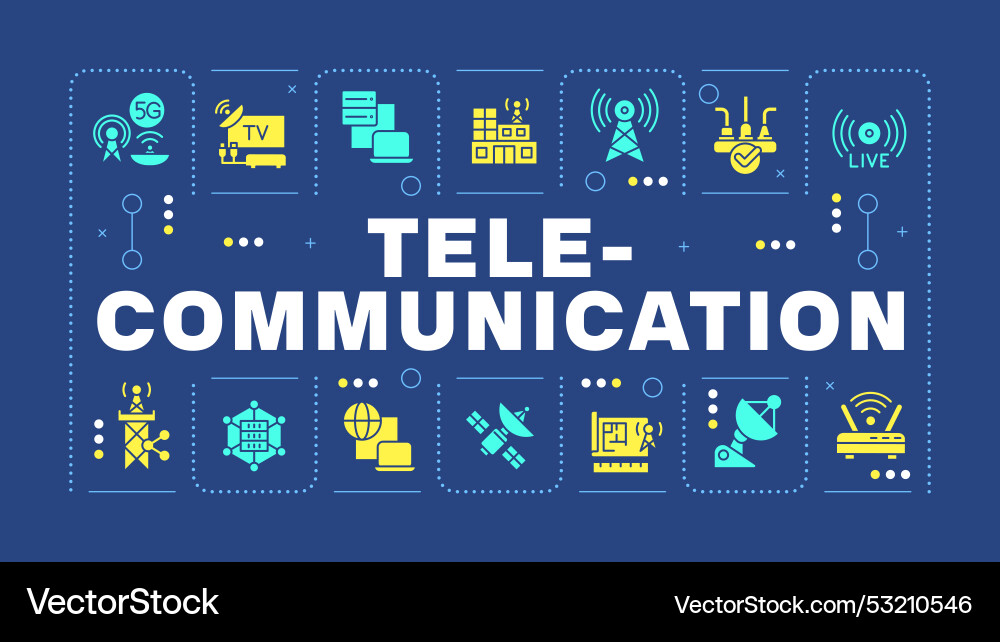 Telecom dark blue word concept Royalty Free Vector Image