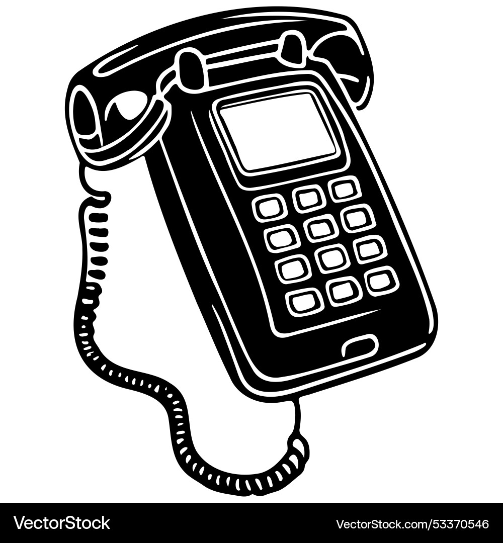 Vintage phone drawing black line isolated line Vector Image