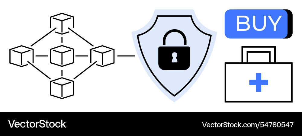 Blockchain security with digital lock connecting Vector Image