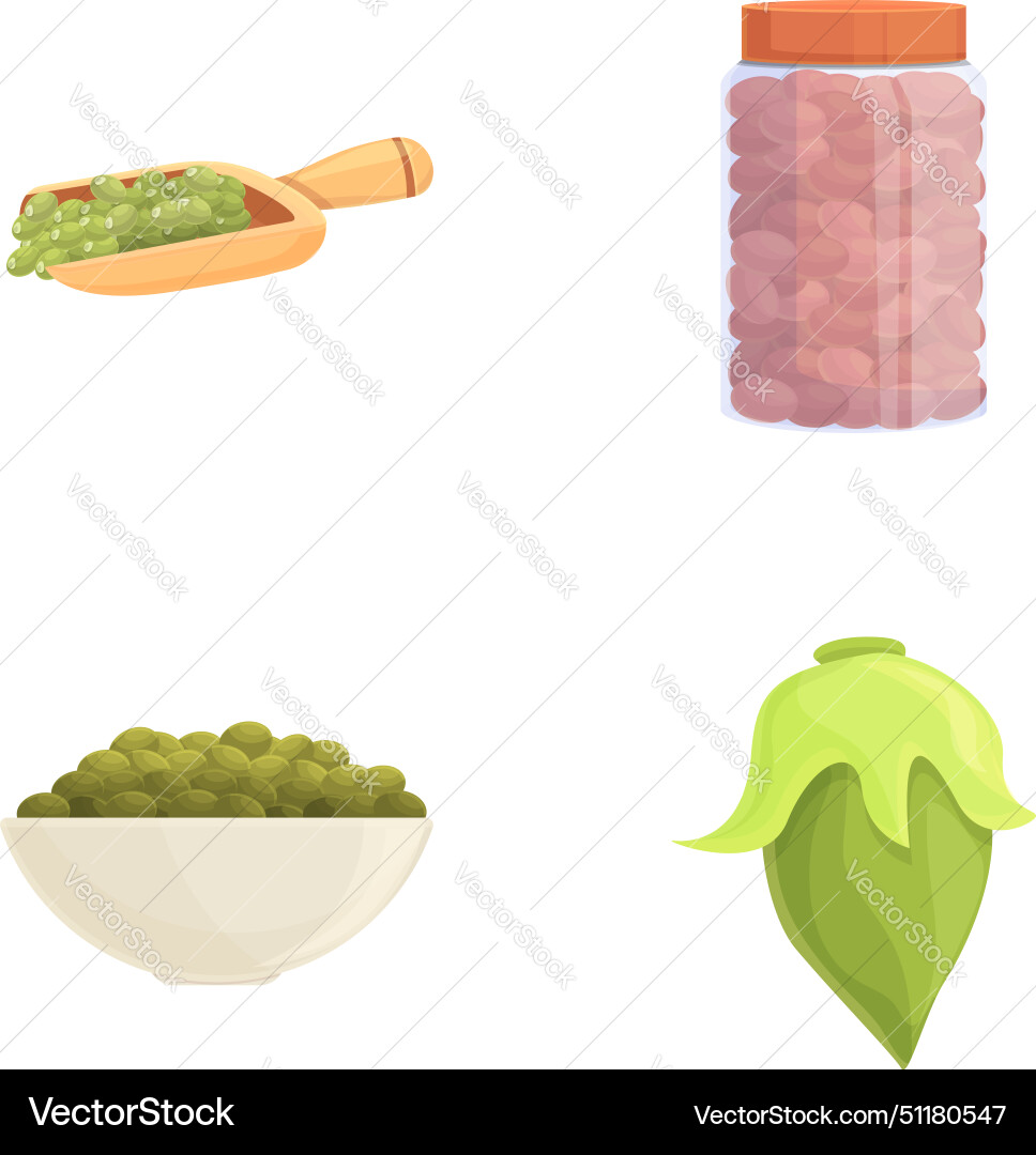 Lentil seed icons set cartoon green Royalty Free Vector