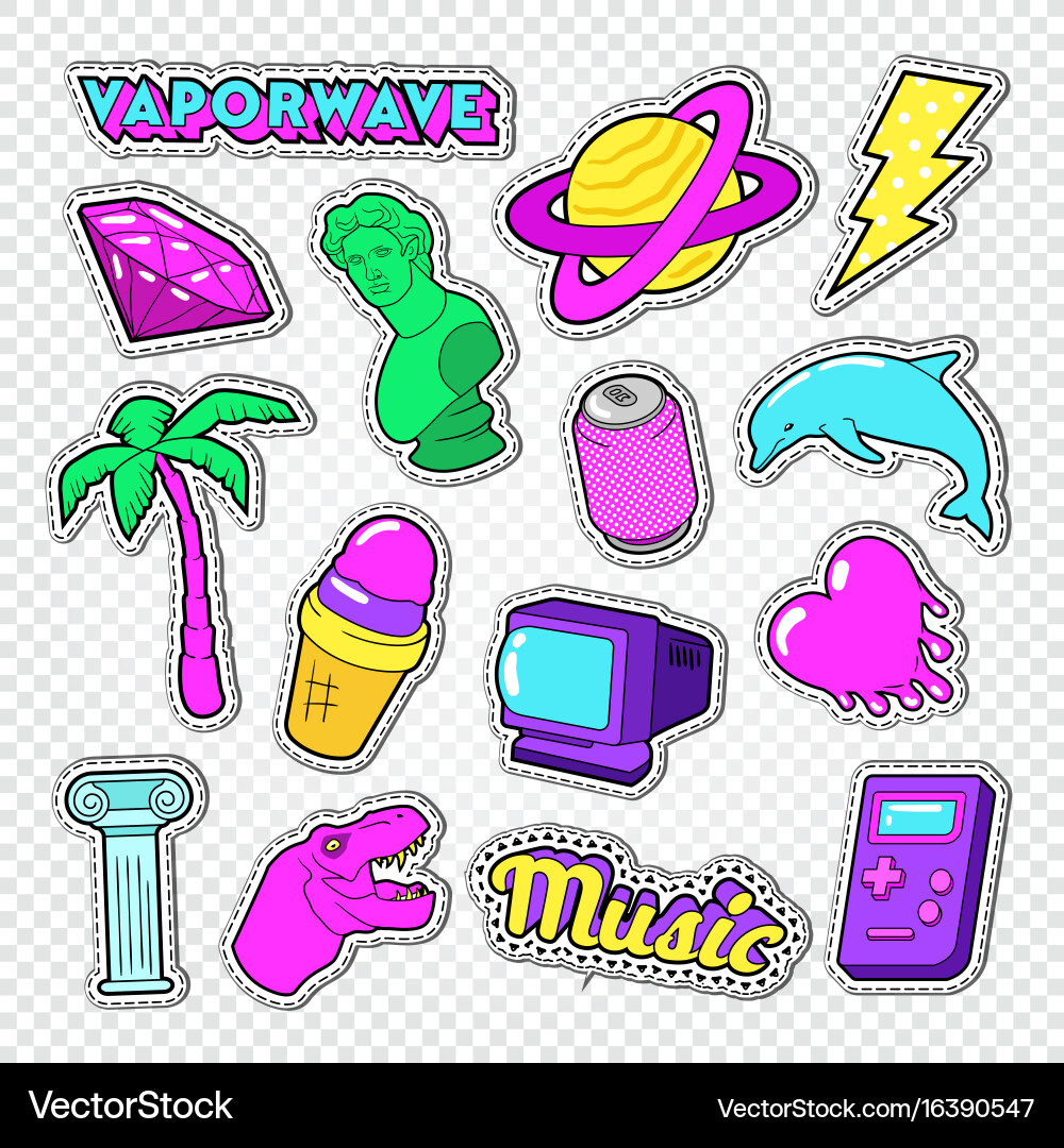 Neon Vaporwave Stickers - Retro Vibes Royalty Free Vector
