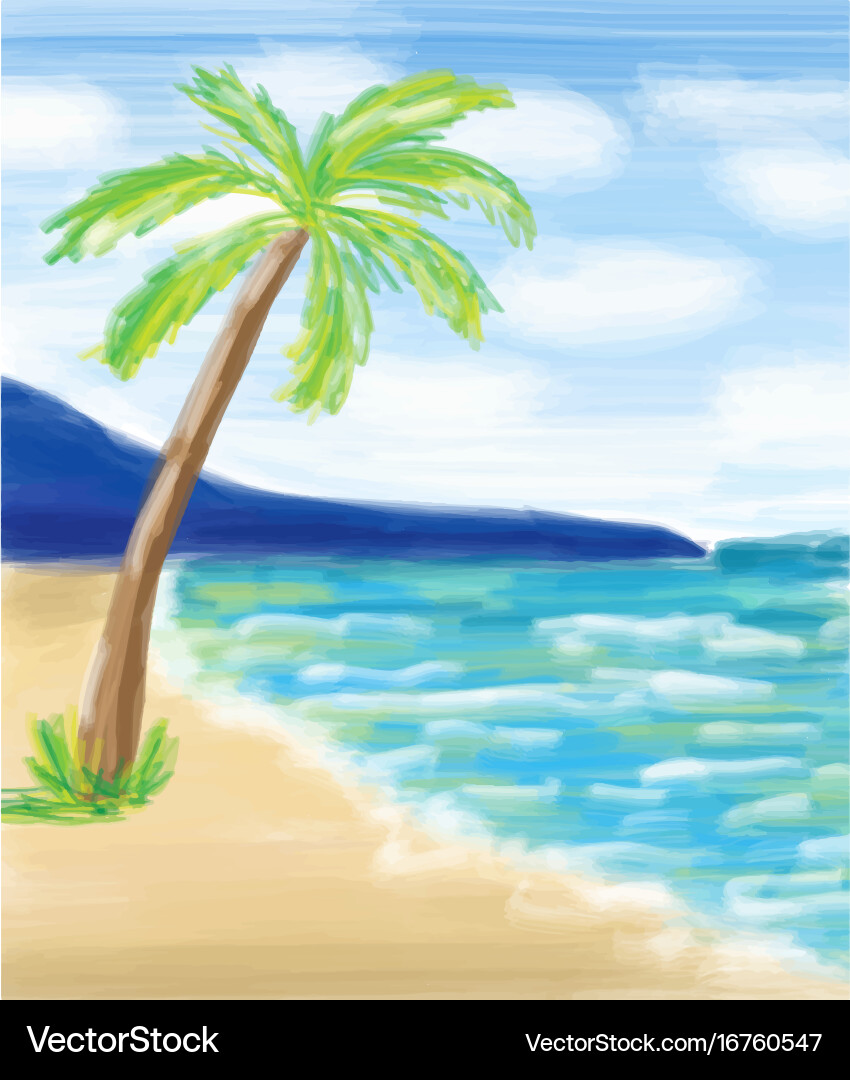 Palm tree at the sea coast Royalty Free Vector Image