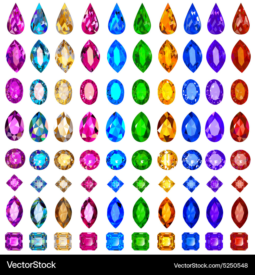 Set of precious stones different cuts Royalty Free Vector