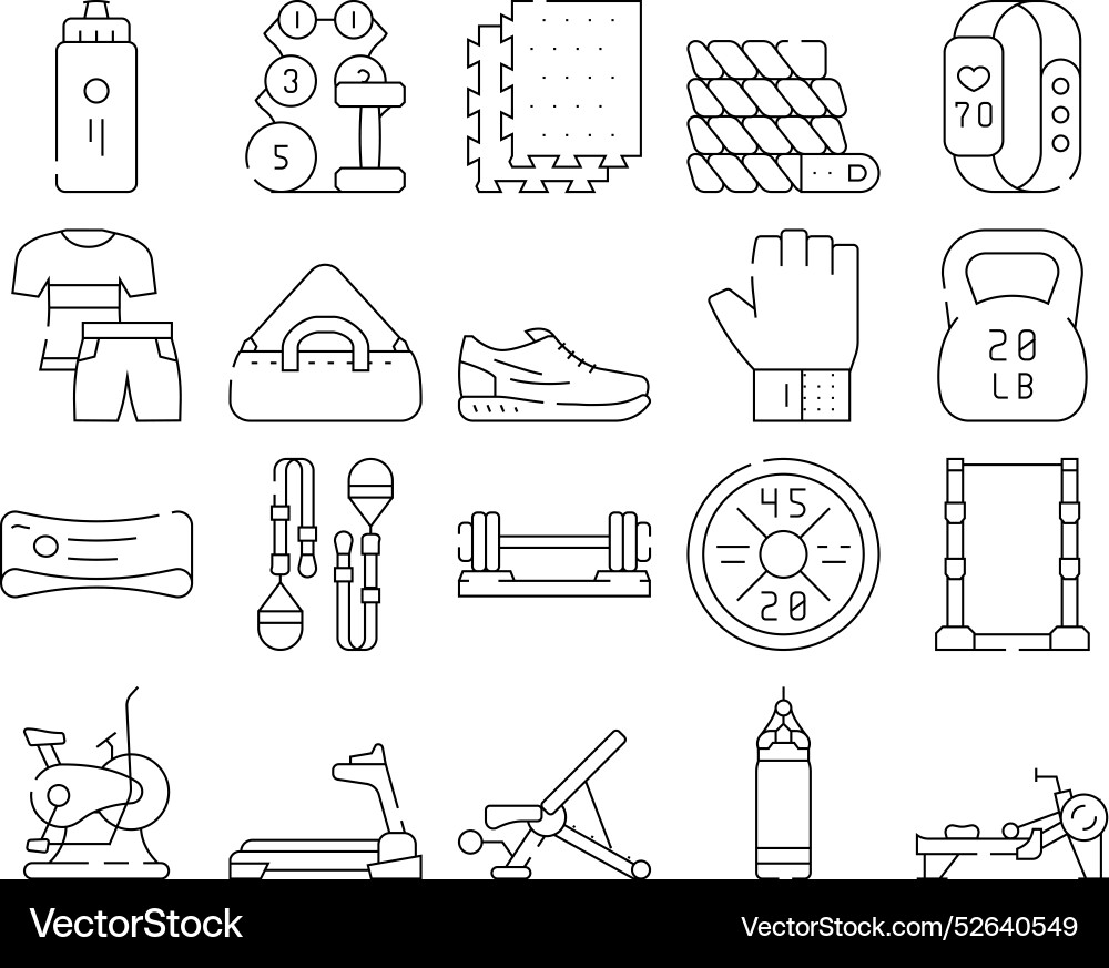 Fitness gym exercise icons set Royalty Free Vector Image