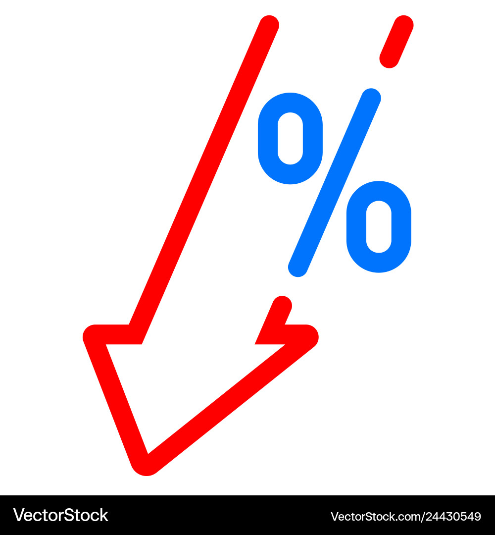 Gdp decrease fall red arrow and percent icon Vector Image