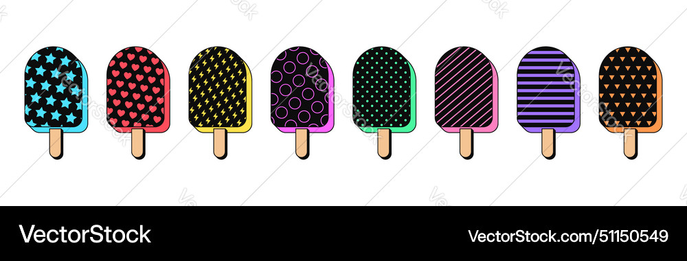 Isolated retro black popsicle icon set stickers Vector Image