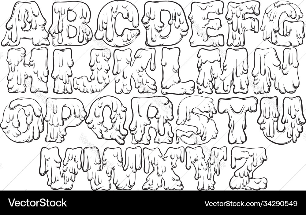 Melting type trendy font made in hand drawn line Vector Image