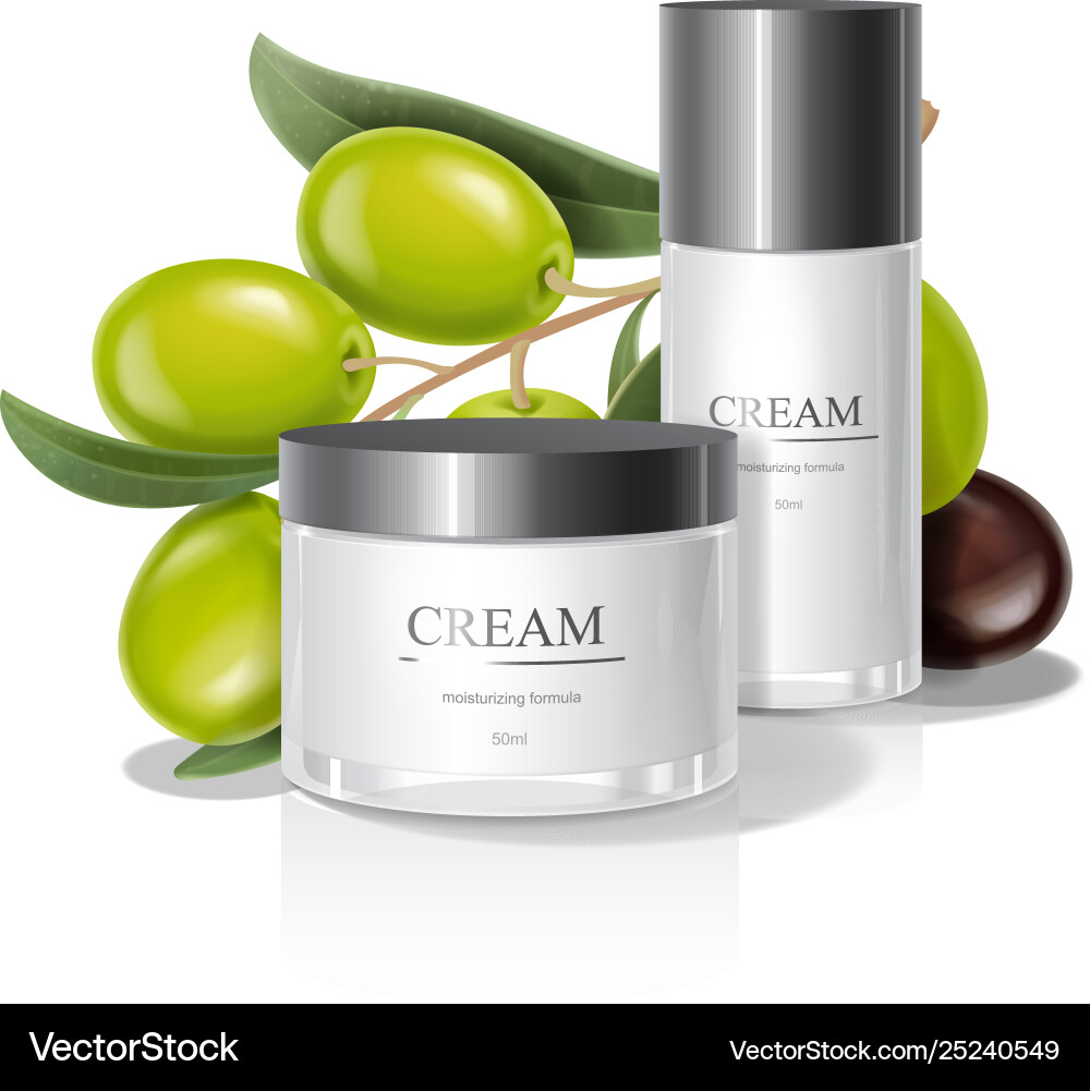 Moisturizing cream jar with olive oil Royalty Free Vector
