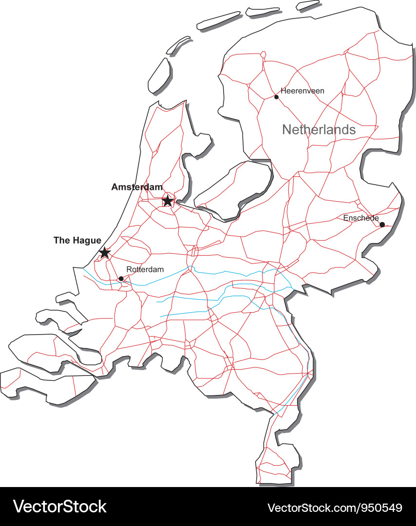 Netherlands black white map Royalty Free Vector Image