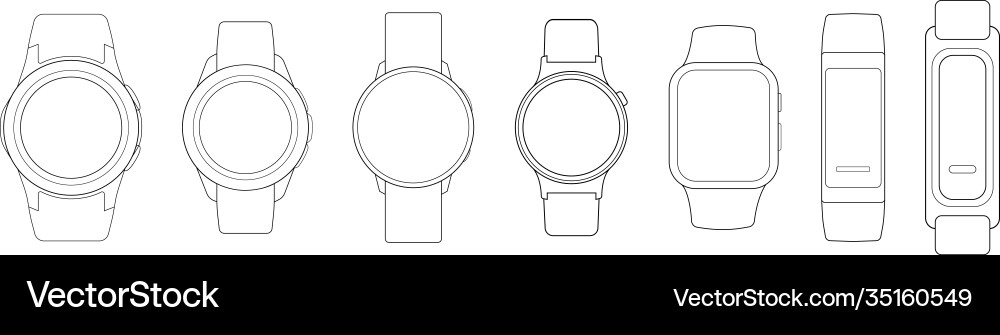 Smart Watch Wireframe Icons Royalty Free Vector Image