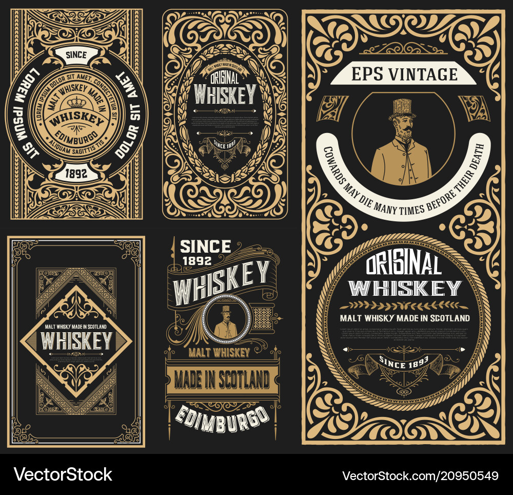 Western Whiskey Labels - Set of 5 Royalty Free Vector Image