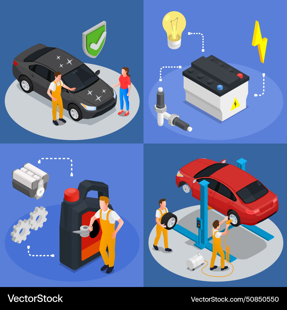 Car service 2x2 isometric design concept Vector Image