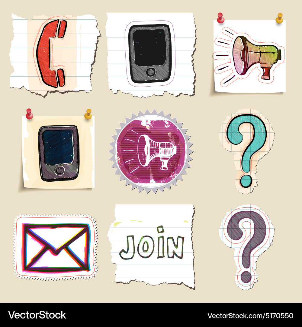 Communication icons set hand drawn and isolated Vector Image