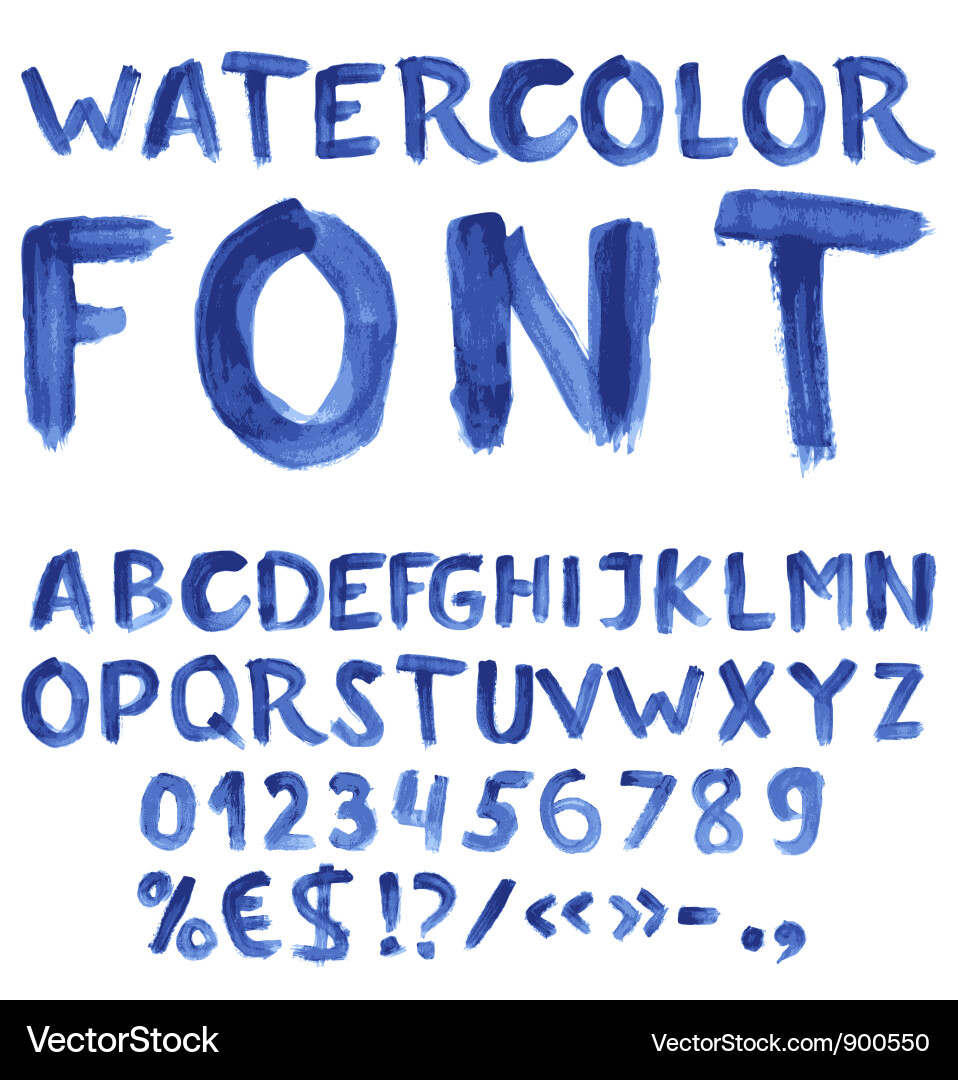 Handwritten blue watercolor alphabet Royalty Free Vector