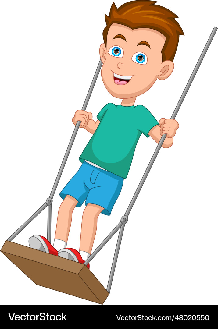 Happy little boy playing on a swing standing up Vector Image