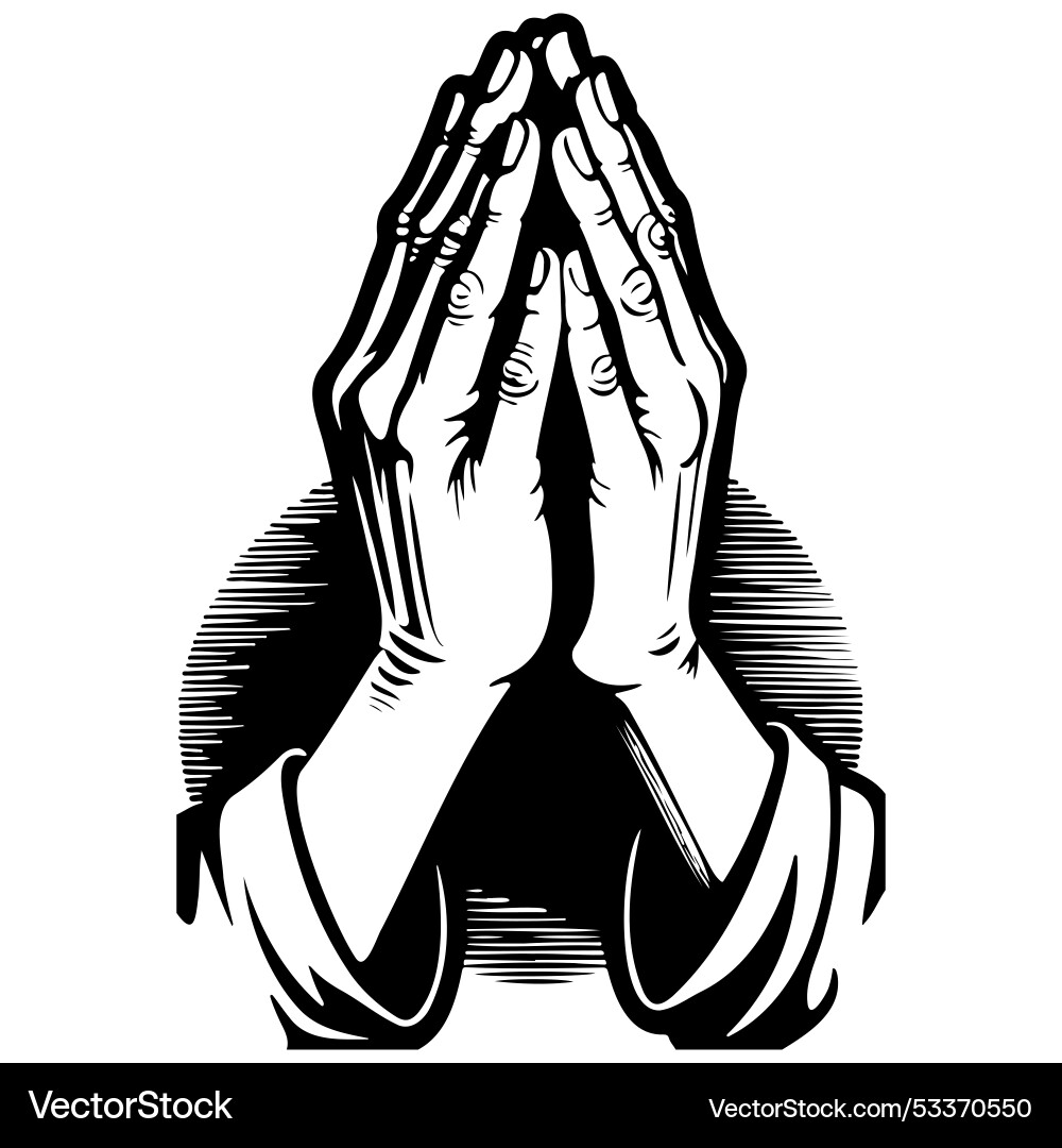 Monochrome Praying Hands Outline Royalty Free Vector Image
