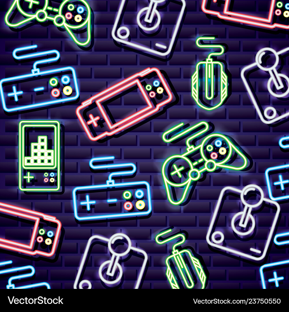 Neon video games Royalty Free Vector Image - VectorStock