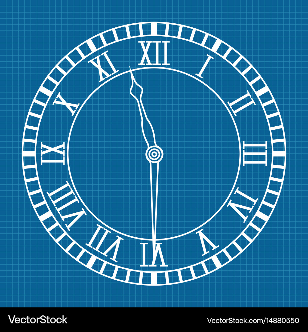 Roman numeral clock icon blueprint background Vector Image