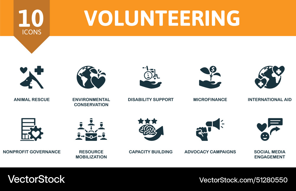 Volunteering set creative icons editable elements Vector Image