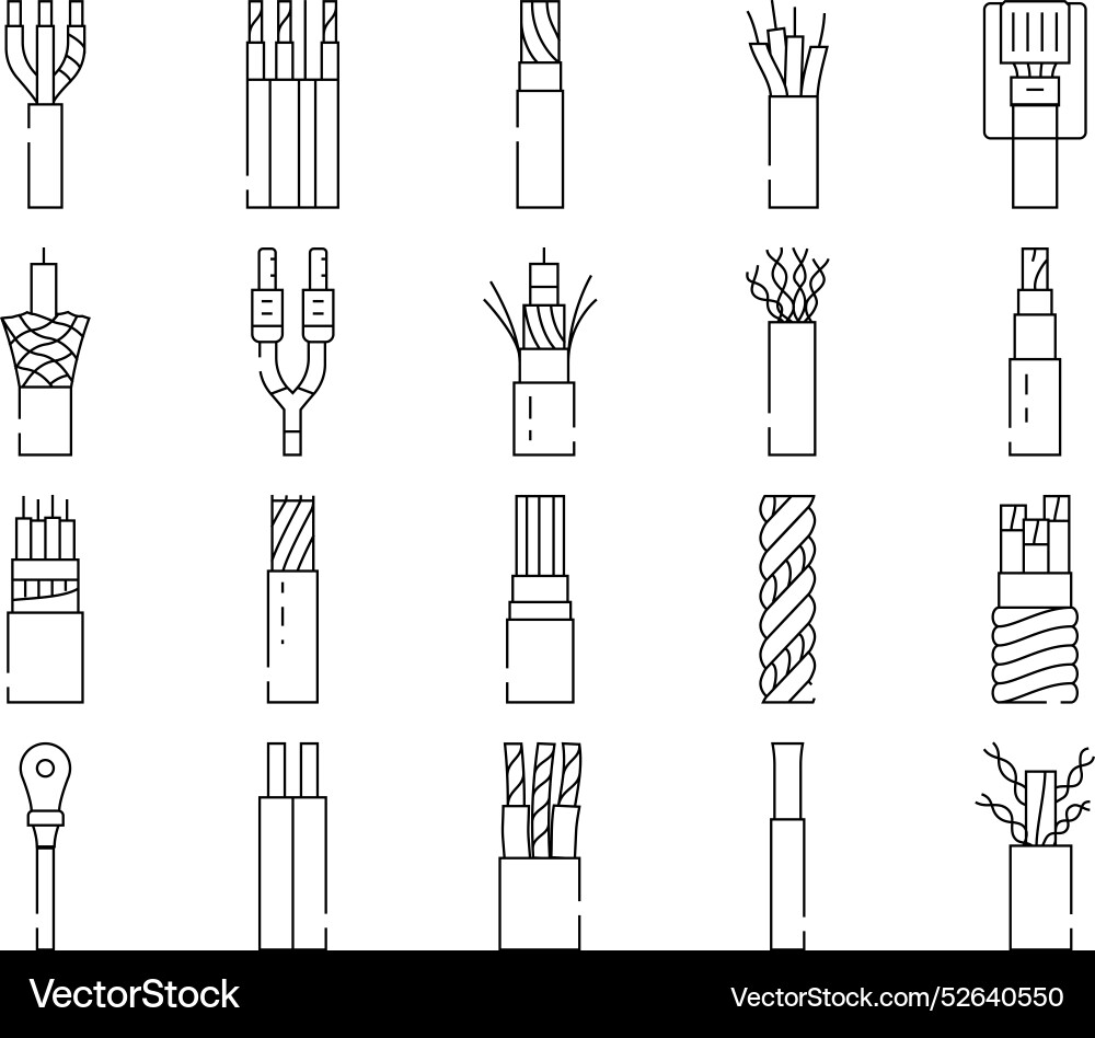 Wire cable cord icons set Royalty Free Vector Image
