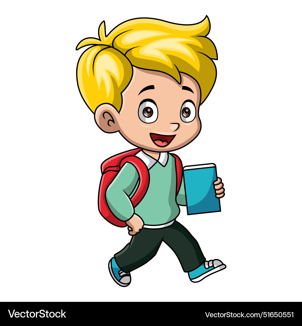 Cute happy school boy cartoon Royalty Free Vector Image
