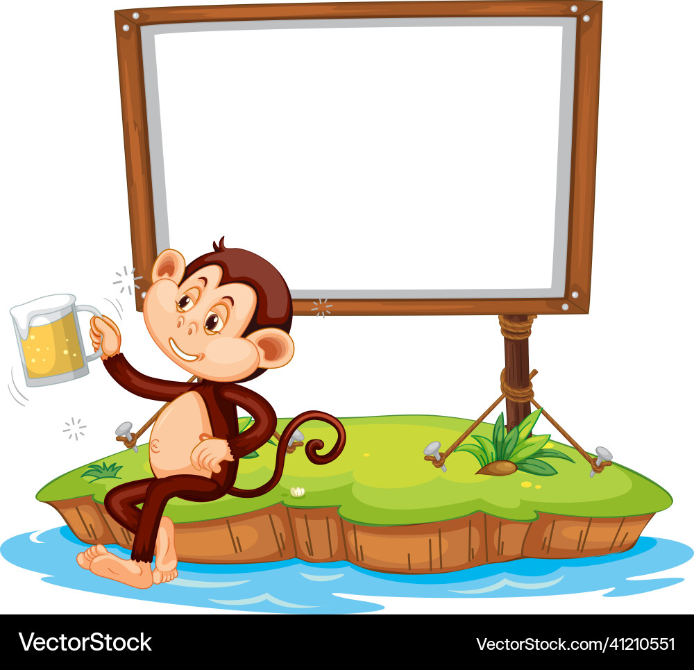 Drunk monkey with blank board on white background Vector Image