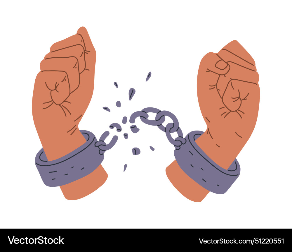 Hands with broken shackles cartoon Royalty Free Vector Image