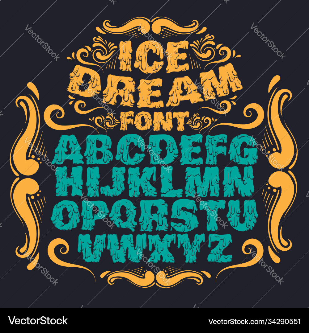 Melting Ice Font - Trendy & Cute Royalty Free Vector