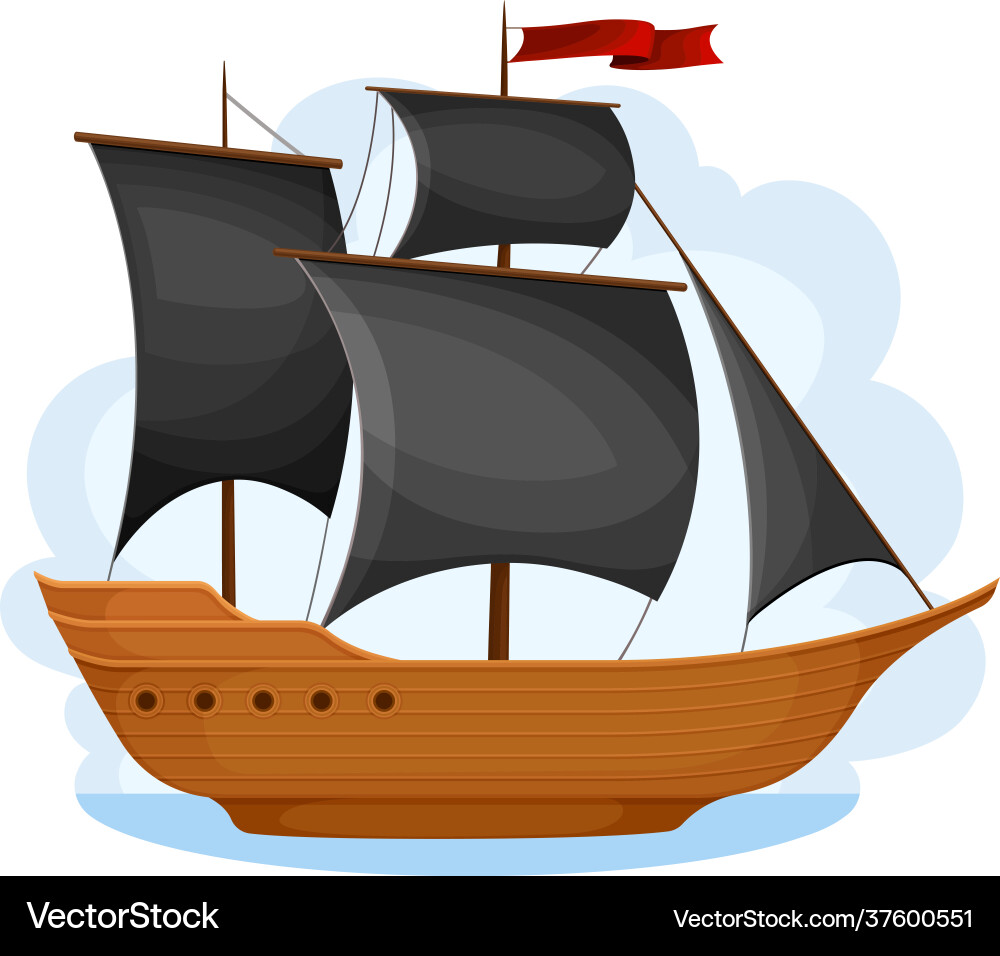 Pirate ship with black sails and square rigged Vector Image