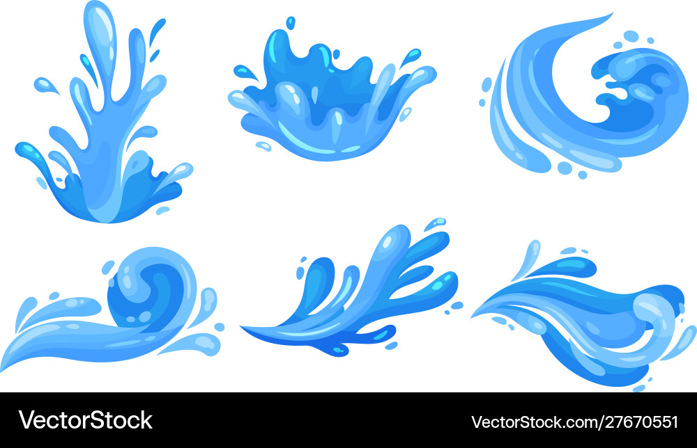 Water splashes set motion Royalty Free Vector Image