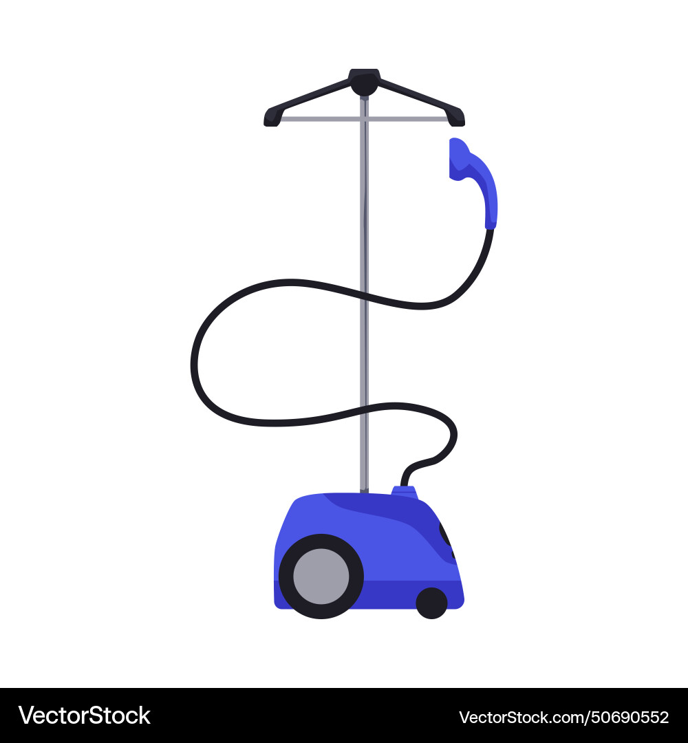 Blue steamer on wheels with hanger flat style Vector Image
