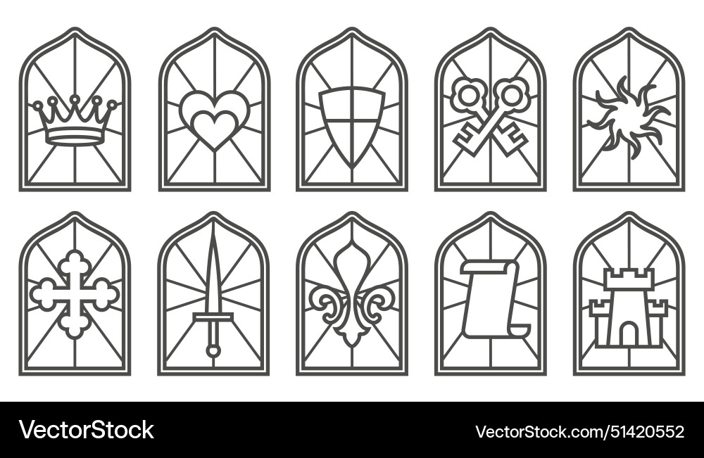 Church glass windows gothic arch frame Royalty Free Vector